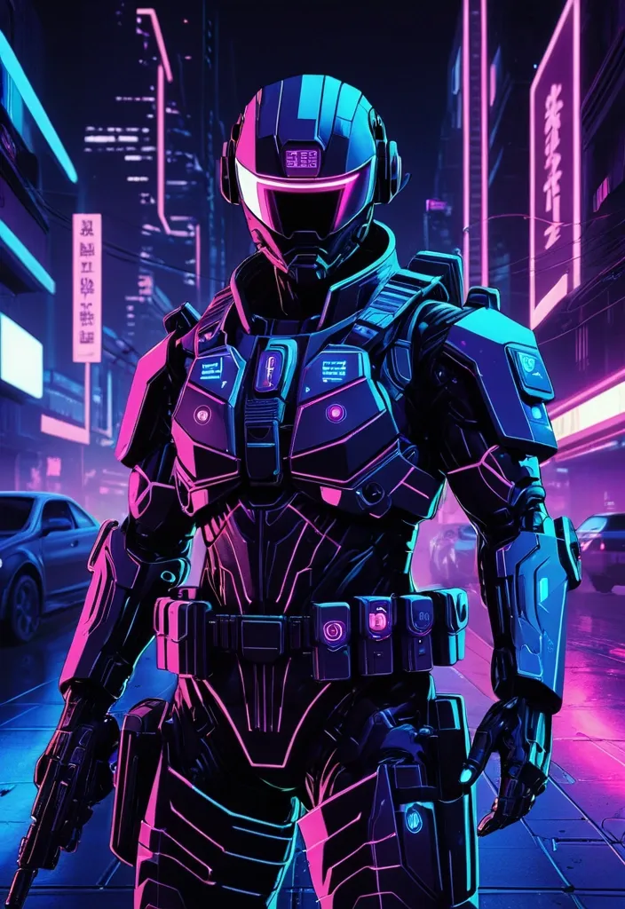 A futuristic police officer with cybernetic enhancements and a ...