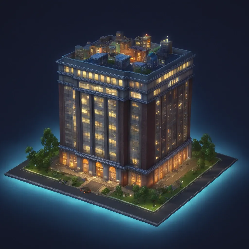 Simcity buildit style , building , realistic , night , gameplan, high ...