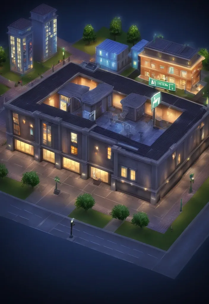 Simcity buildit style , building , realisic , night , gameplan ...