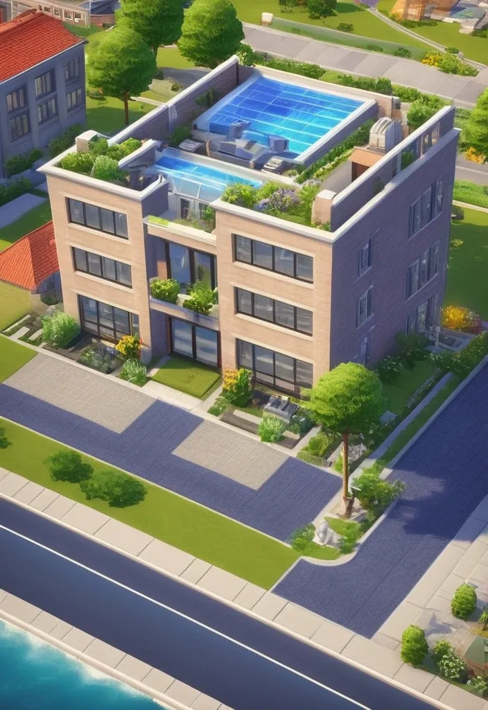 Simcity buildit style , small house, realisic , daylight, gameplan ...