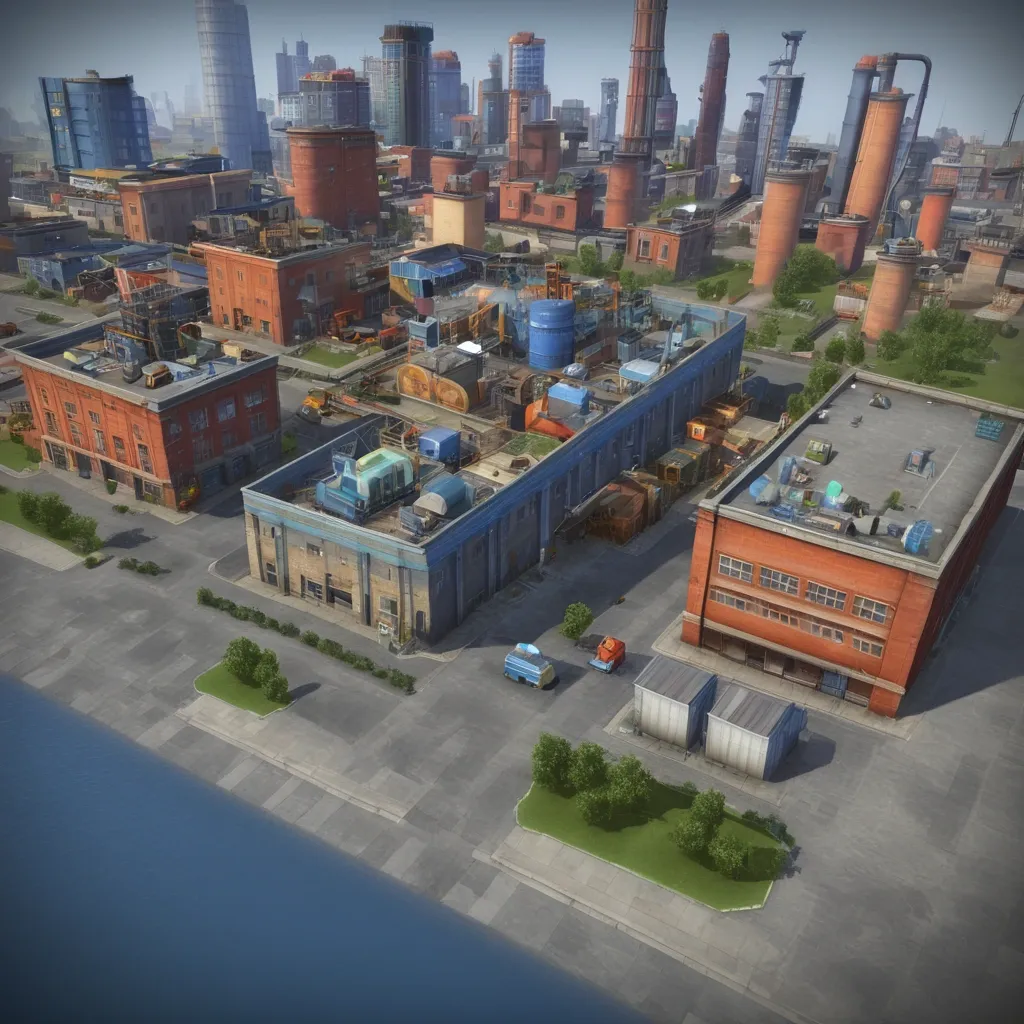 Simcity buildit style , factory , realisic , daylight, gameplan, high ...