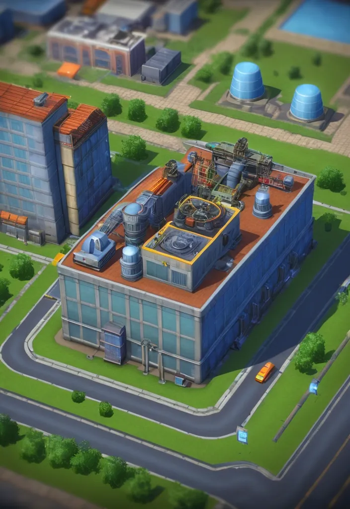 Simcity buildit style , factory, powerplant , realisic , daylight ...