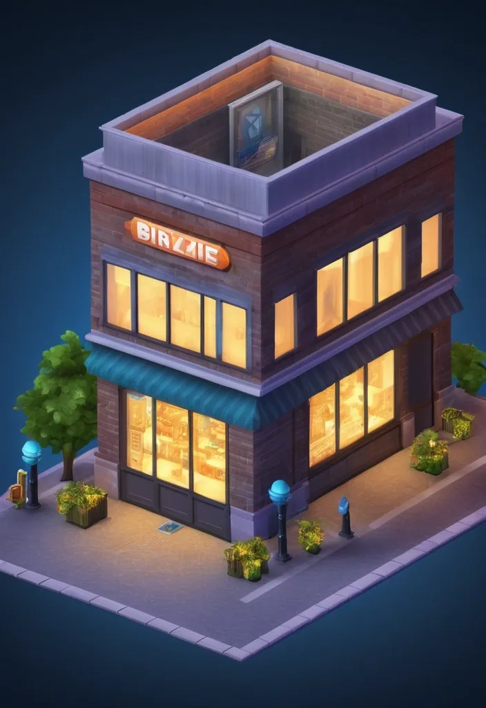 Simcity buildit style , shop , realisic , night , gameplan , - Arthub.ai