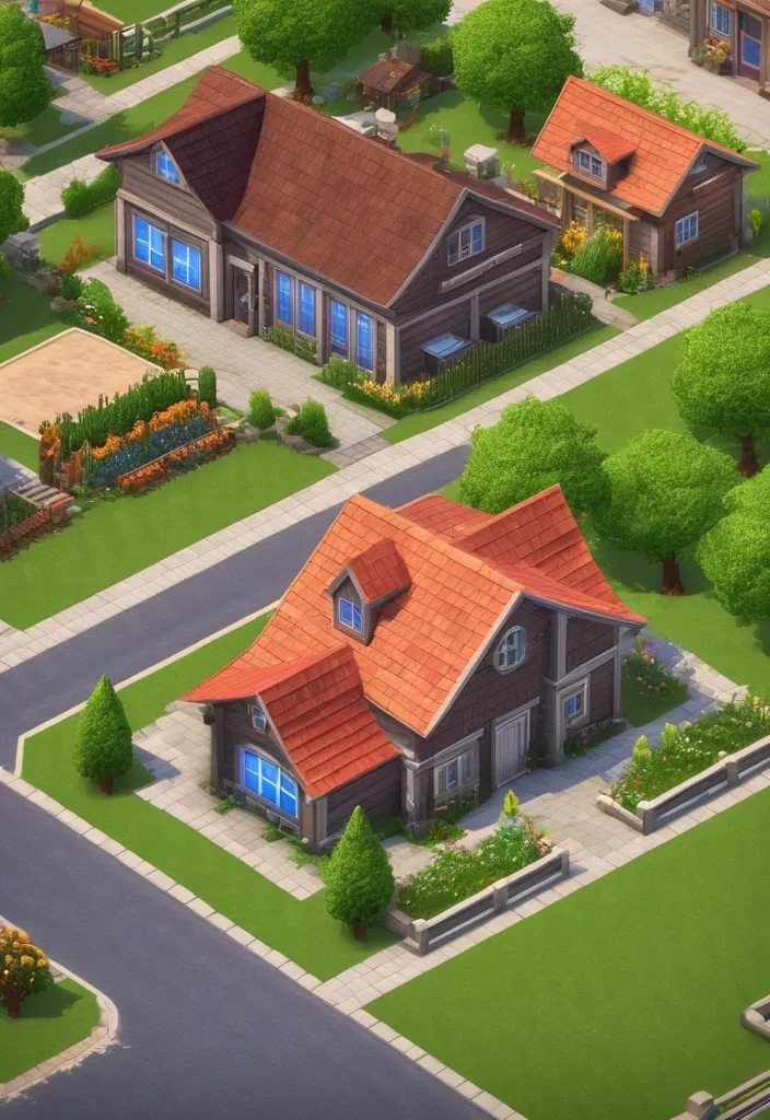 Simcity buildit style , small village house, realisic , daylight ...
