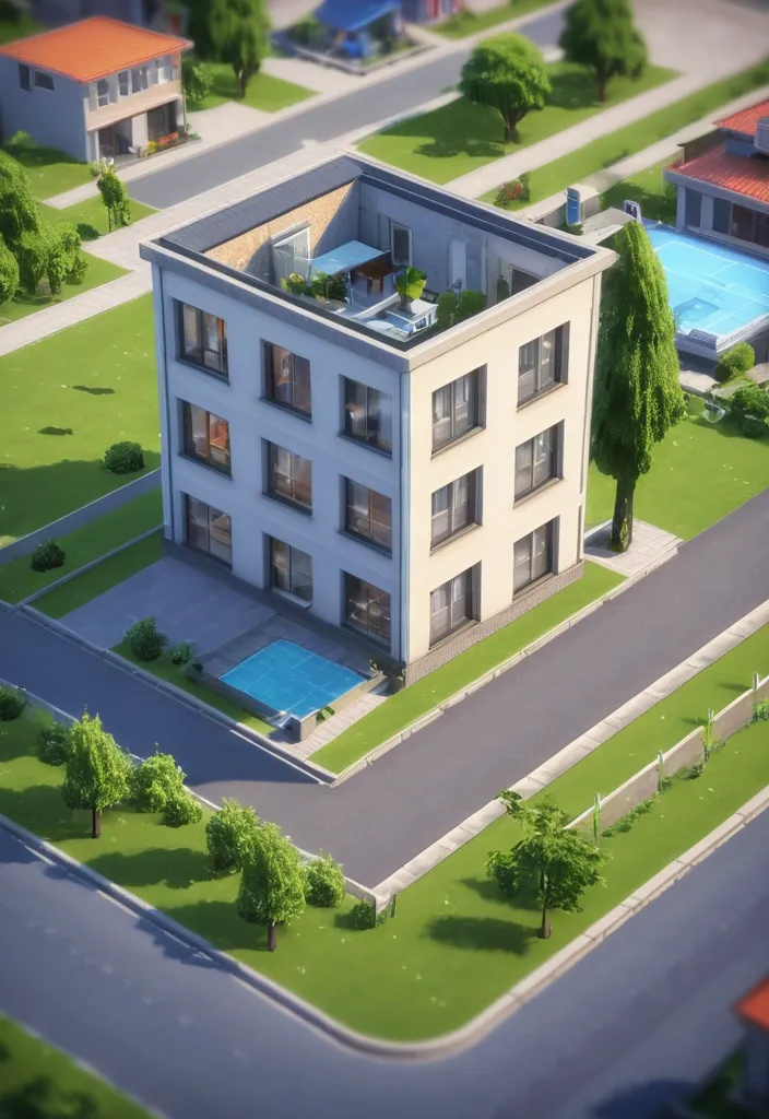 Simcity buildit style , modern house, realisic , daylight, gameplan ...