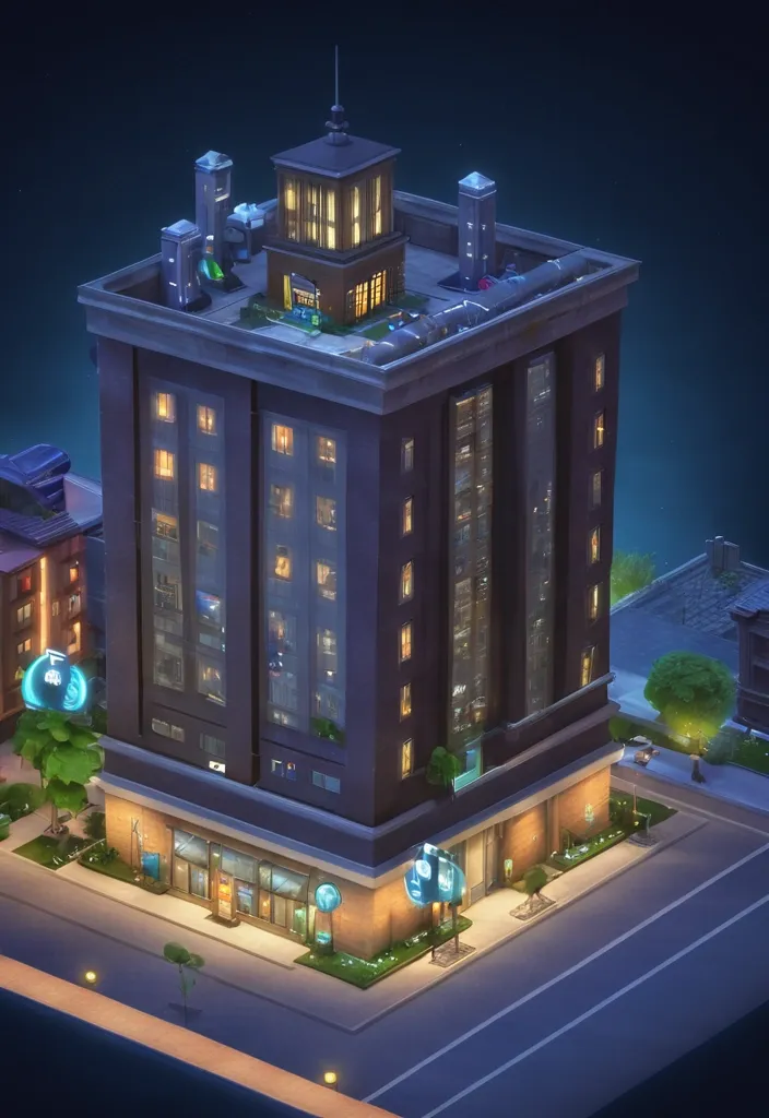 Simcity buildit style , building , realisic , night , gameplan - Arthub.ai